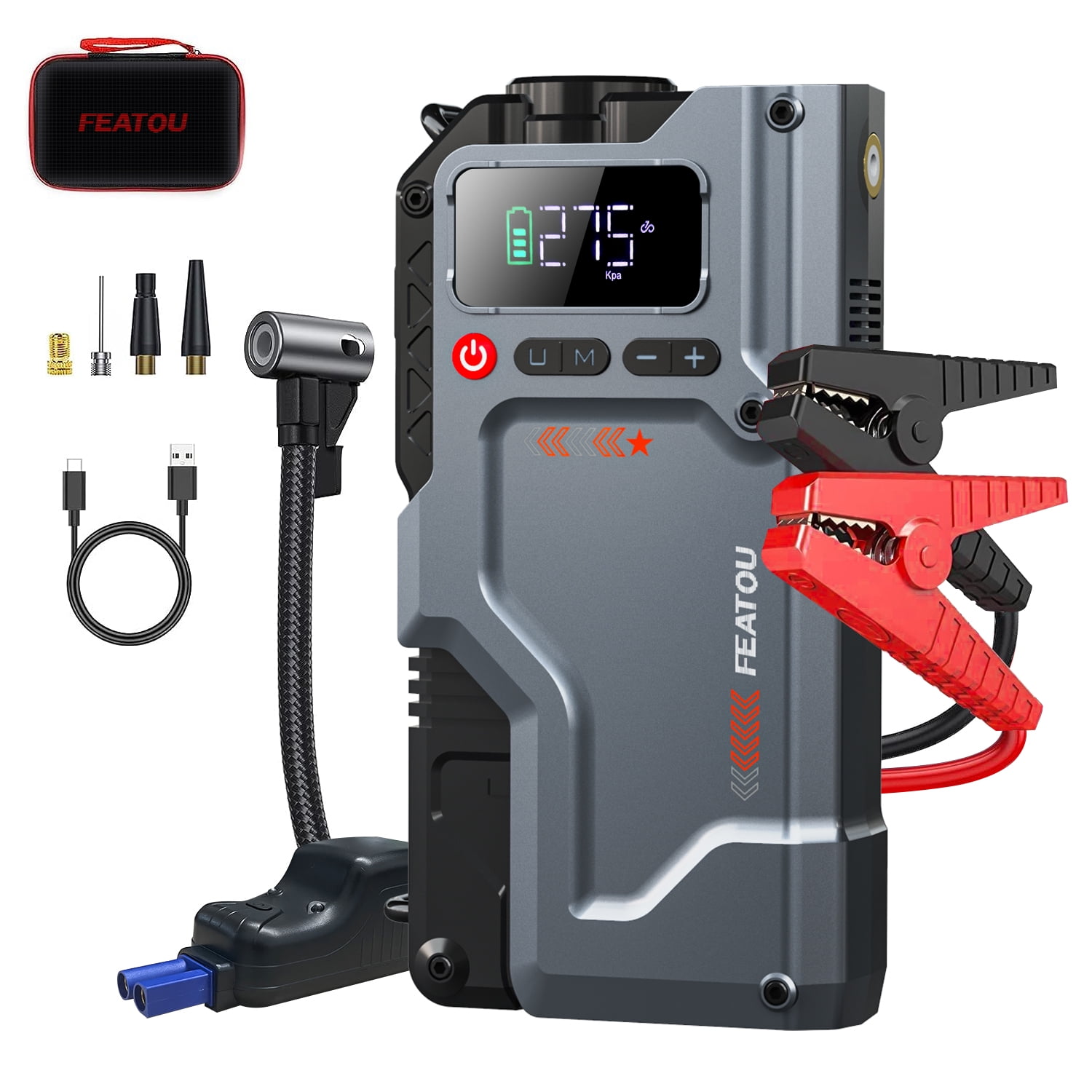 FEATOU V5 Portable Car Jump Starter with Air Compressor, 6000A 25000mAh ...