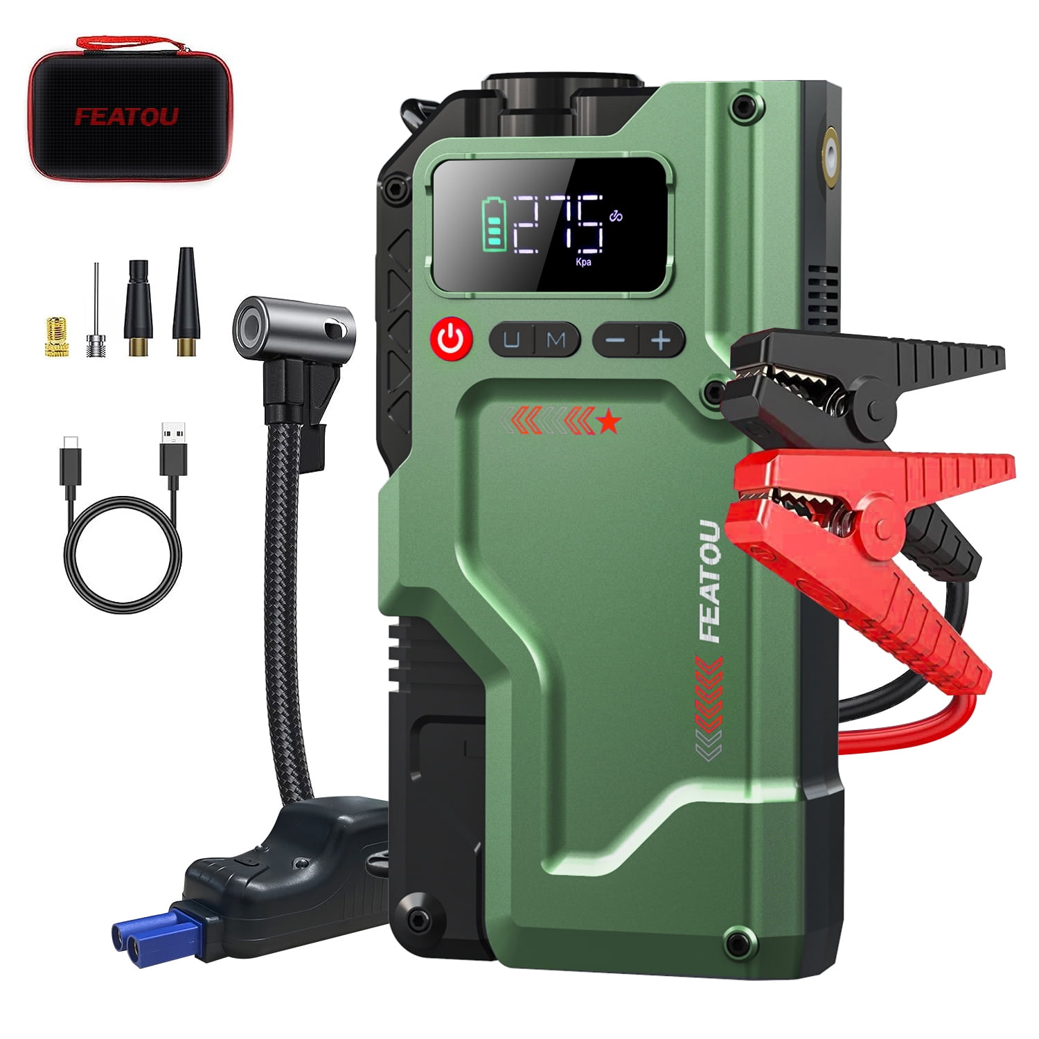 FEATOU Car Jump Starter with Air Compressor, 6000A Peak 88.06 wh ...