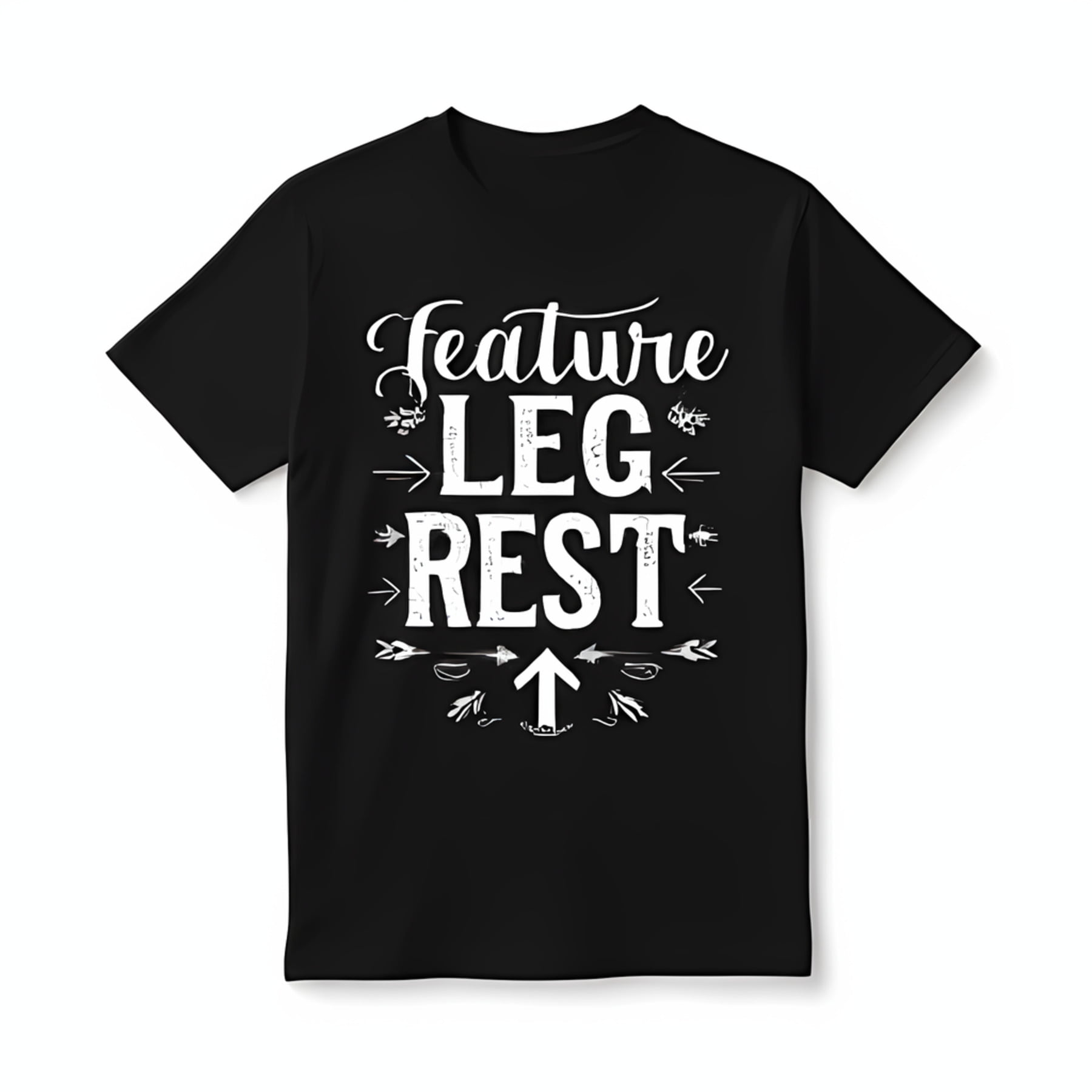 Feature Leg Rest Black T-Shirt with Bold White Graphic Print & Arrows ...