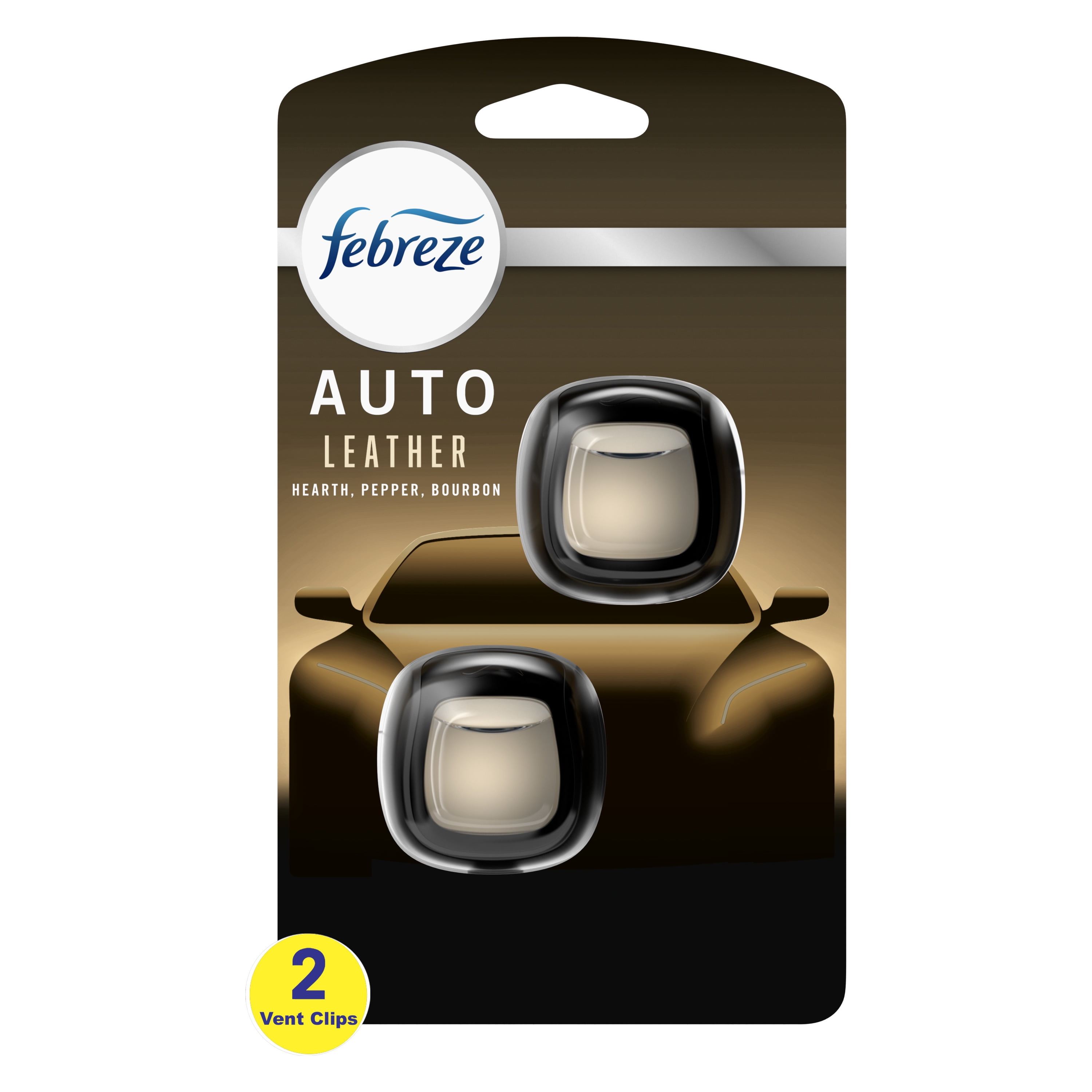 Febreze AUTO Air Freshener Vent Clip Leather Scent, 2 Pack .07 fl oz ...