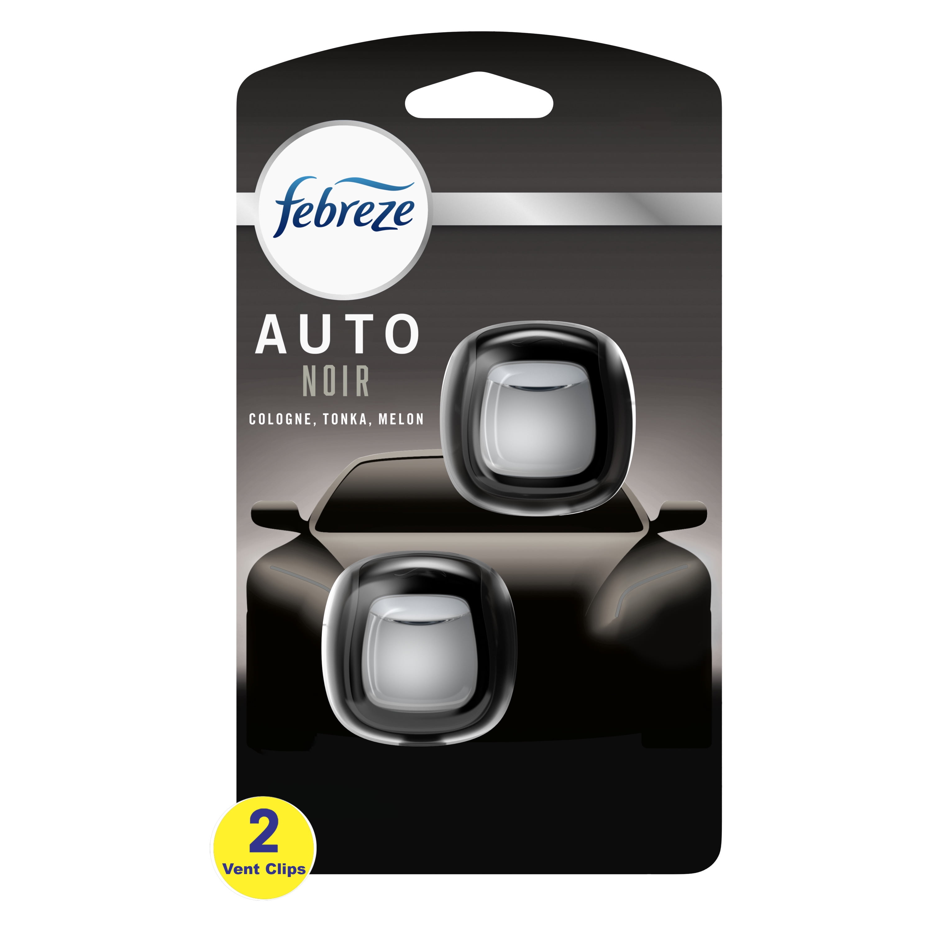 Febreze AUTO Car Air Freshener, Odor-Fighting Car Vent Clip, Noir, 2 ...