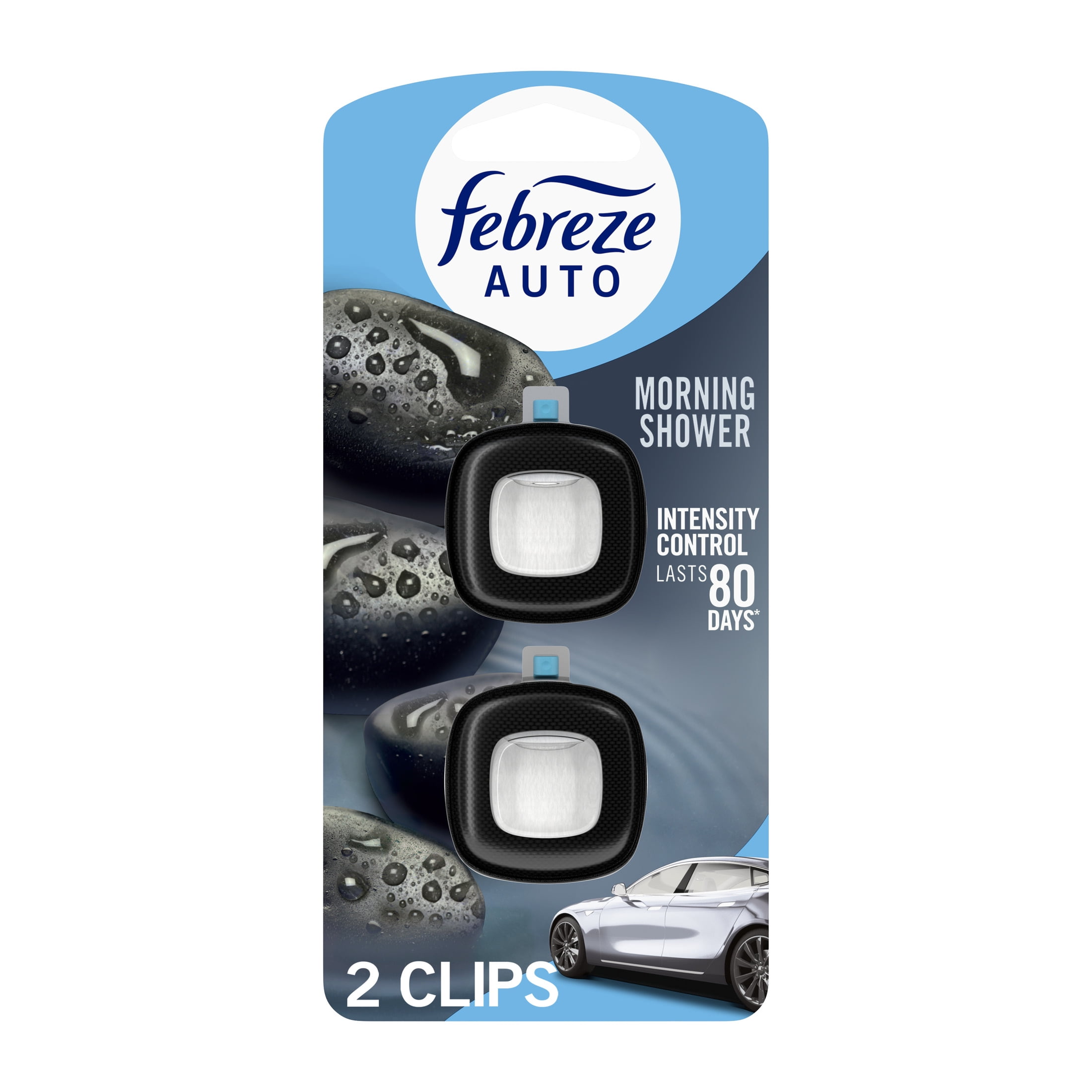 Febreze Car Air Freshener, Odor-Fighting Car Vent Clip, Morning Shower ...