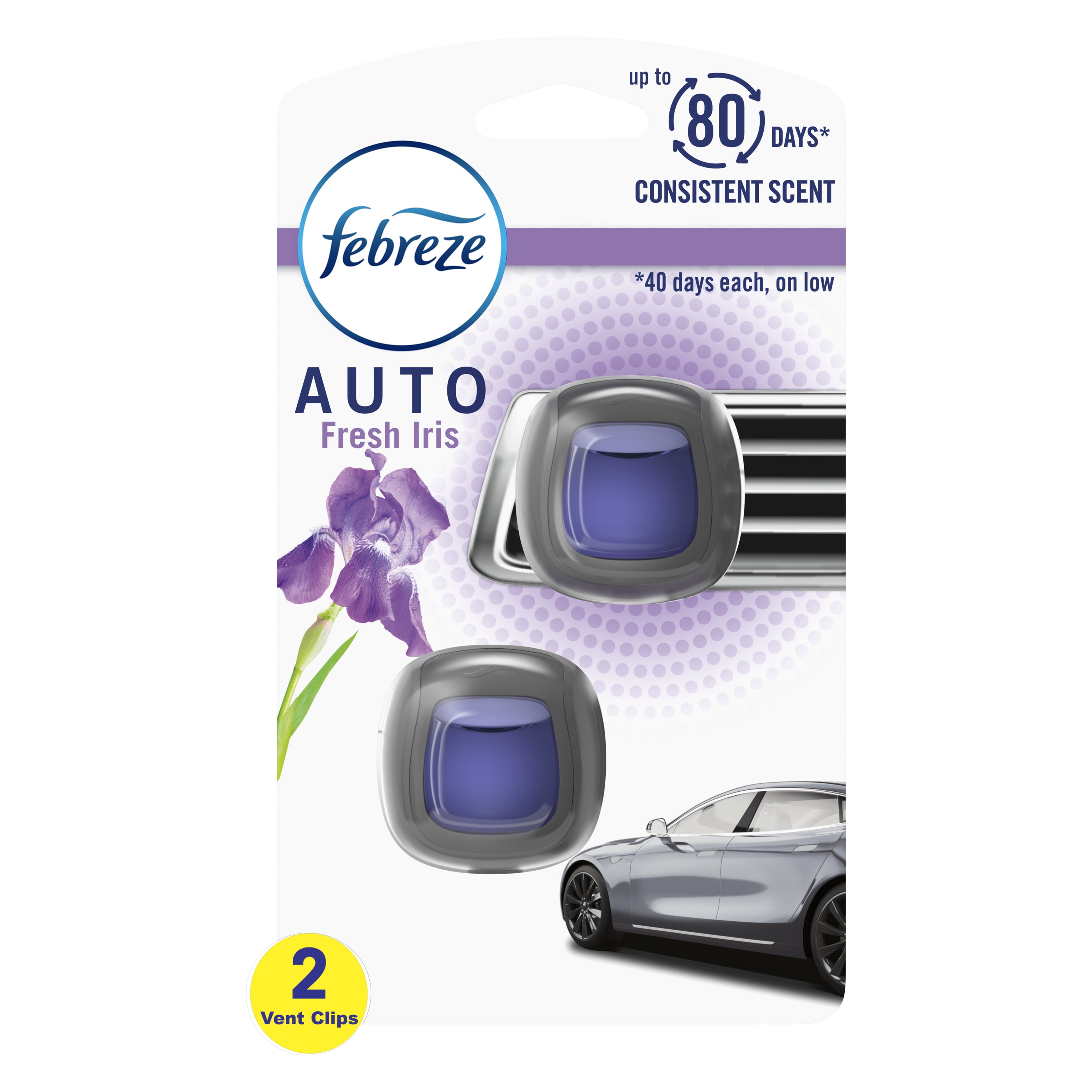 Febreze AUTO Vent Clip Fresh Iris Scent, .07 oz, Pack of 2 - Walmart.com