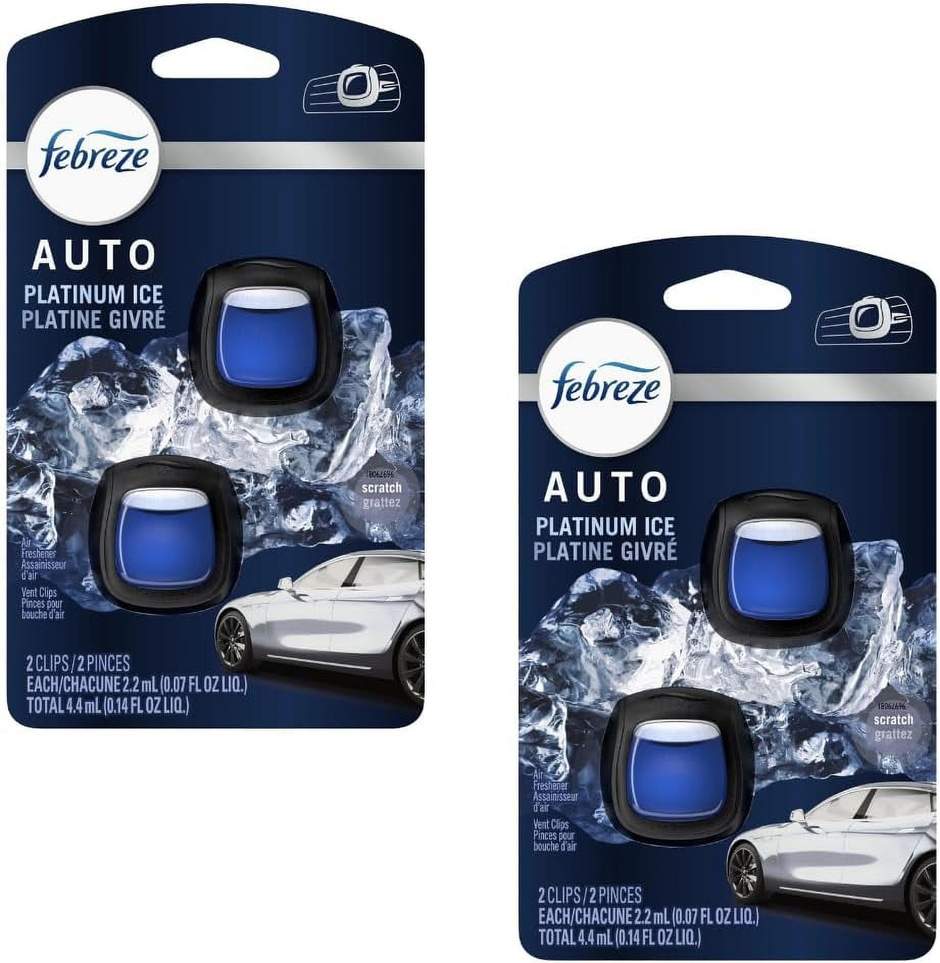Febreze Auto Odor-Eliminating Air Freshener Vent Clips, Platinum Ice, 2 ...