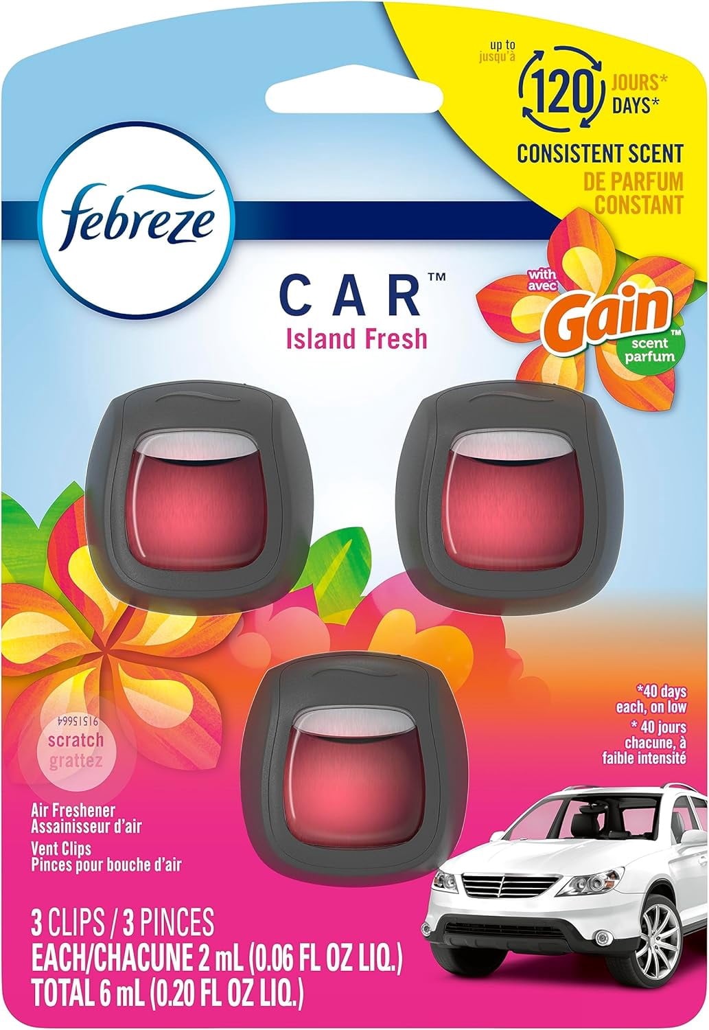 Febreze Car Air Freshener, Odor-Fighting Car Vent Clip, Gain Island ...