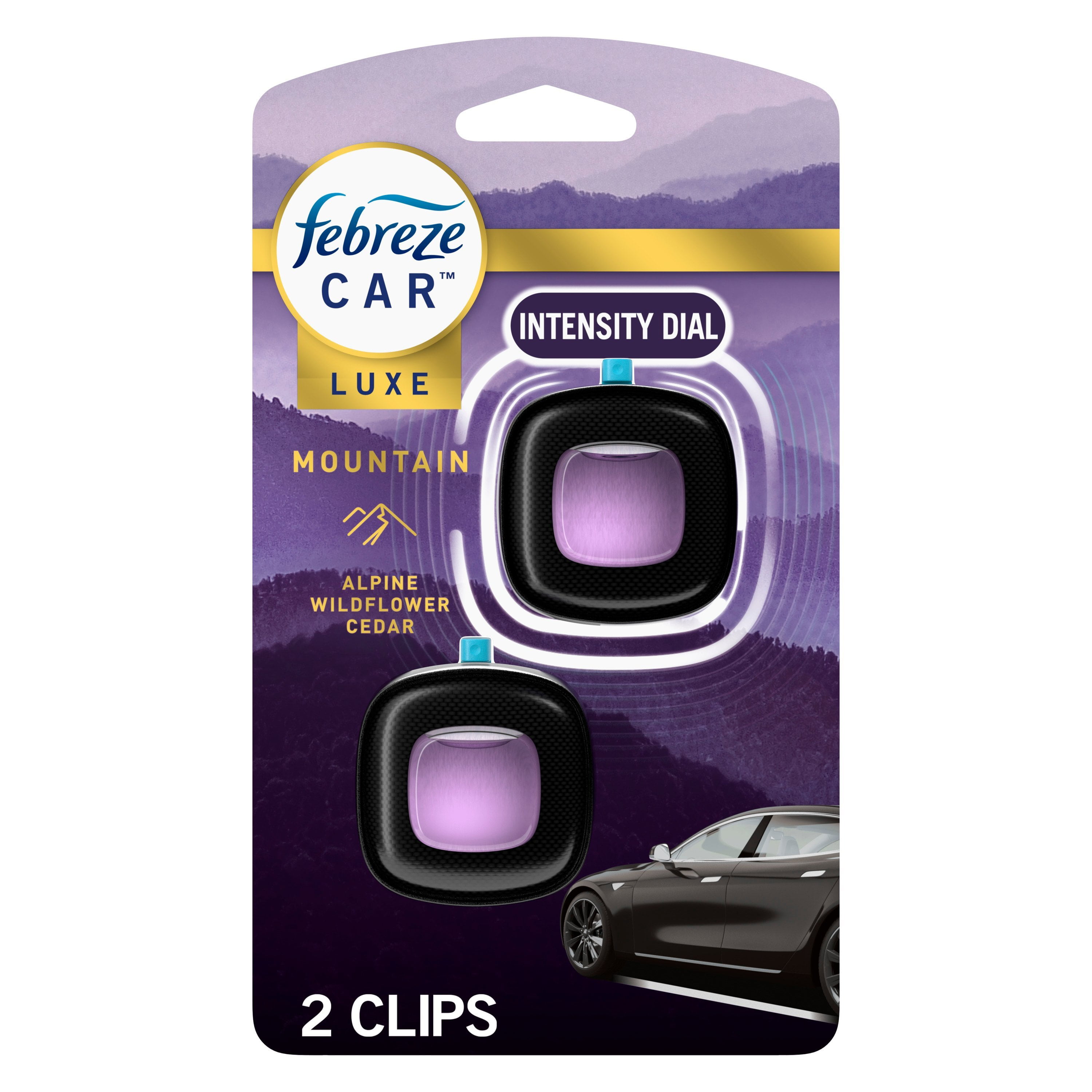 Febreze Car Air Freshener, Odor-Fighting Vent Clip, Mountain Scent, 2 ...