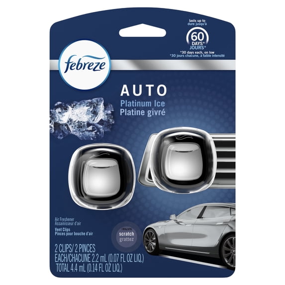 Febreze, Car Odor-Eliminating Air Vent Clip, Platinum Ice, 2 ct ...