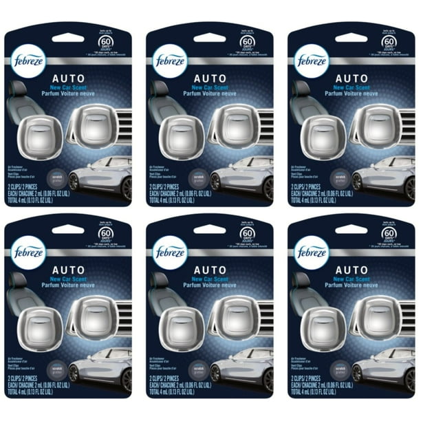 Febreze Car Vent Clip Air Freshener, New Car Scent, .06 Fl. Oz Each, 6 ...