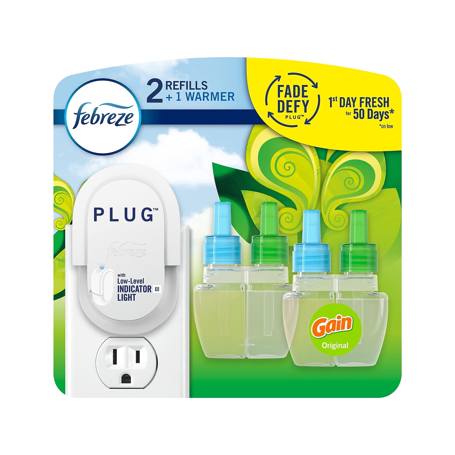 Febreze Fade Defy PLUG Air Freshener with 2 Oil Refills Gain Original ...