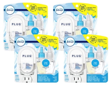 Febreze Fade Defy PLUG Linen & Sky Scent Air Freshener Starter Kit (4 ...
