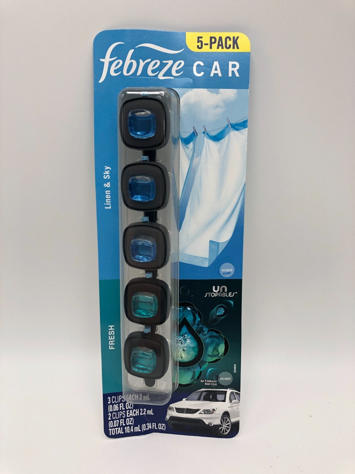 Febreze Air Freshener Car Vent Clips Assortment, 5 Count (Linen & Sky ...