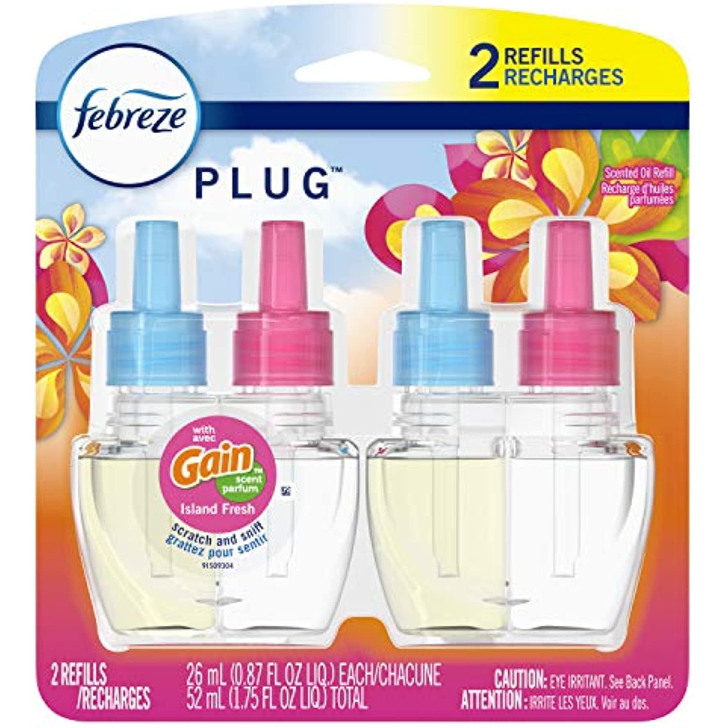 Febreze Oil Refills, Gain Island Fresh/Tropical Sunrise Scent, 0.87 Fl ...