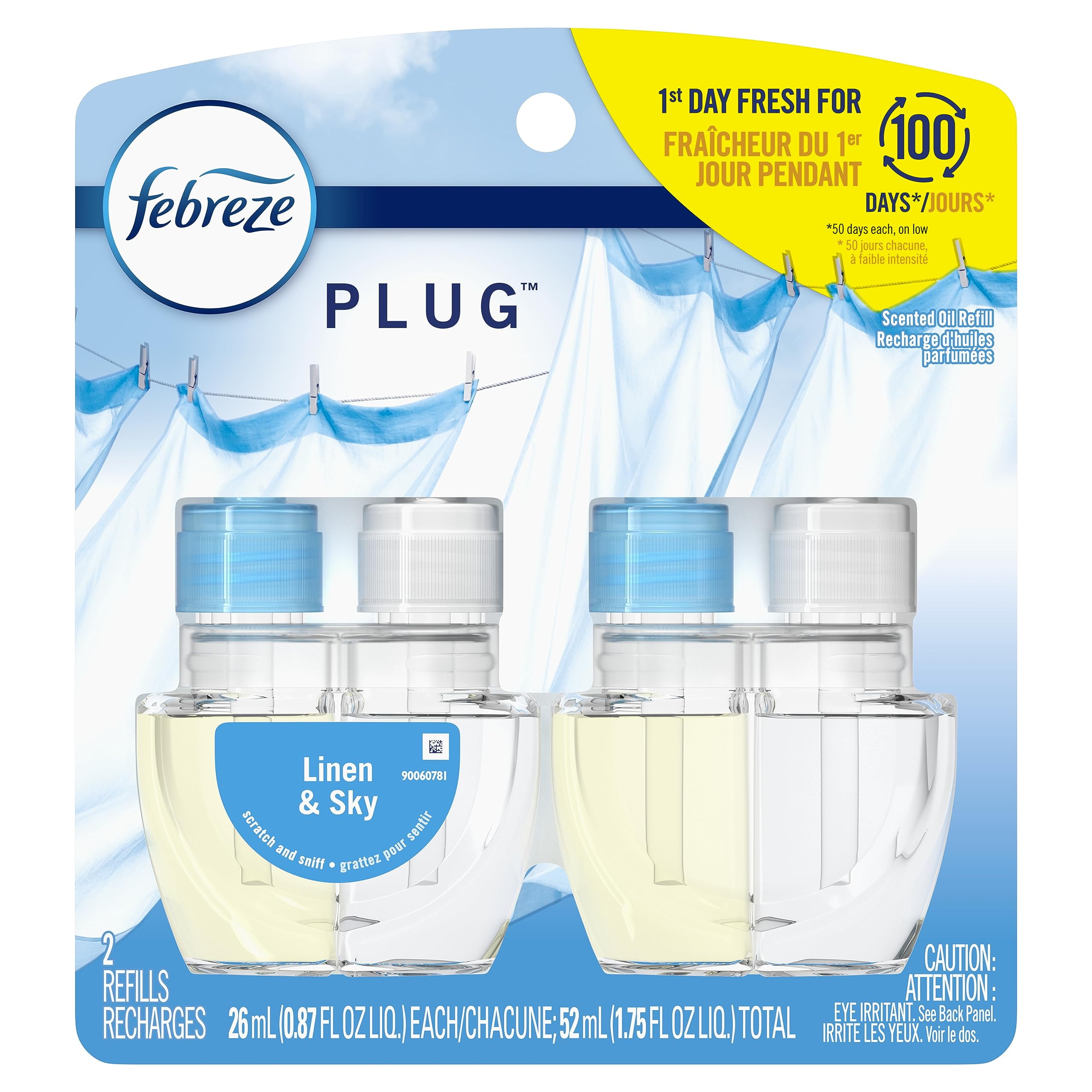 Febreze Odor-Fighting Fade Defy Plug Air Freshener Refill, Linen & Sky ...