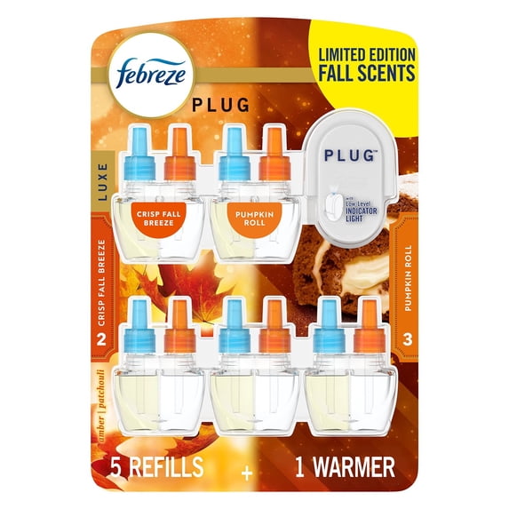 Febreze PLUG Air Freshener, Pumpkin Roll & Crisp Fall Breeze, 1 Warmer ...