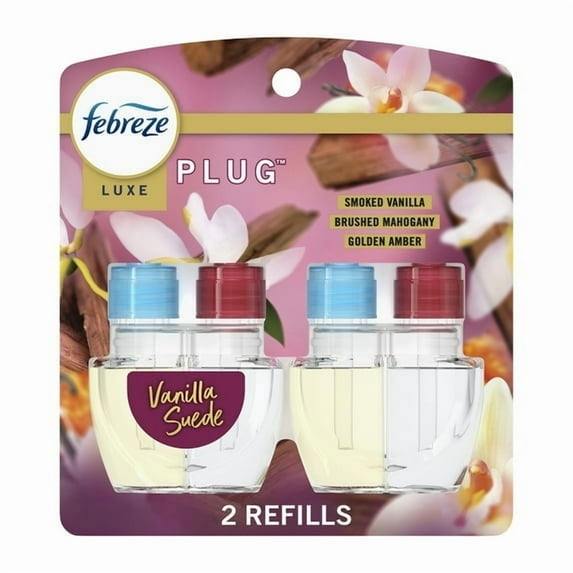 Febreze Plug In Air Freshener, Odor-Fighting Scented Oil Refill, Vanilla Suede Scent, 2 Refill ...