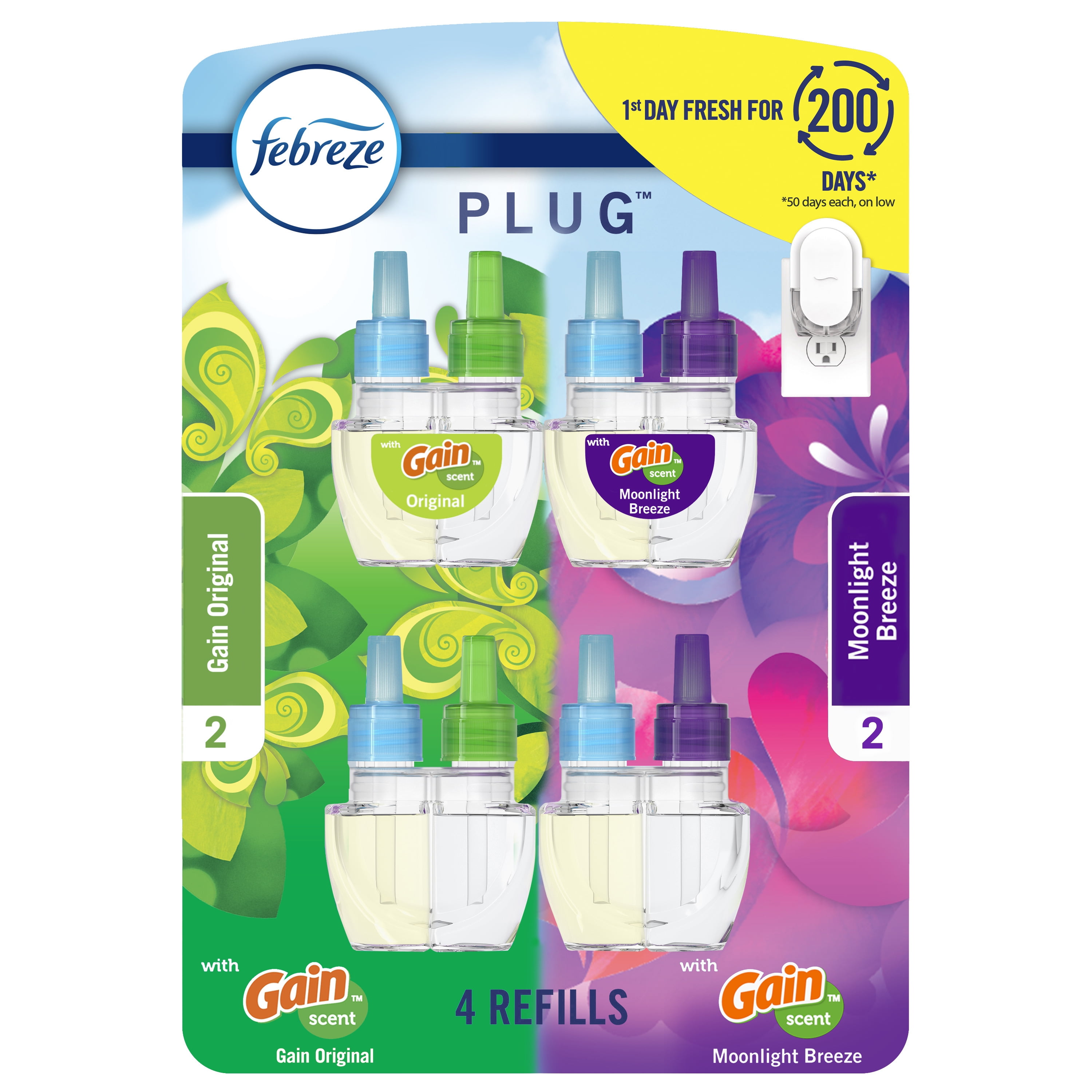 Febreze Plug In Air Freshener, Odor-Fighting Scented Oil Refill, Gain Mixed Variety Pack, 4 ...