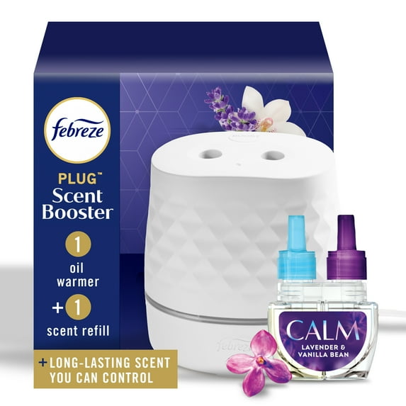 Febreze Plug Scent Booster, Air Freshener, Scented Oil Diffuser, Downy Calm, Starter Kit + 1 ...