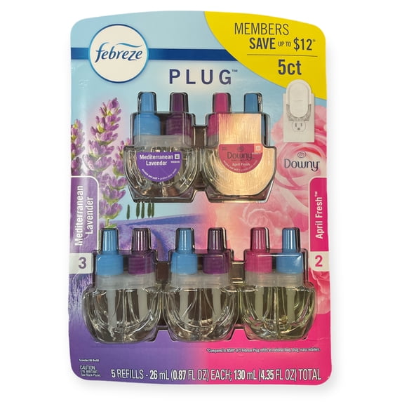 Febreze Plugs Air Freshener Refill, 5pk Mediterranean Lavender & Downy ...