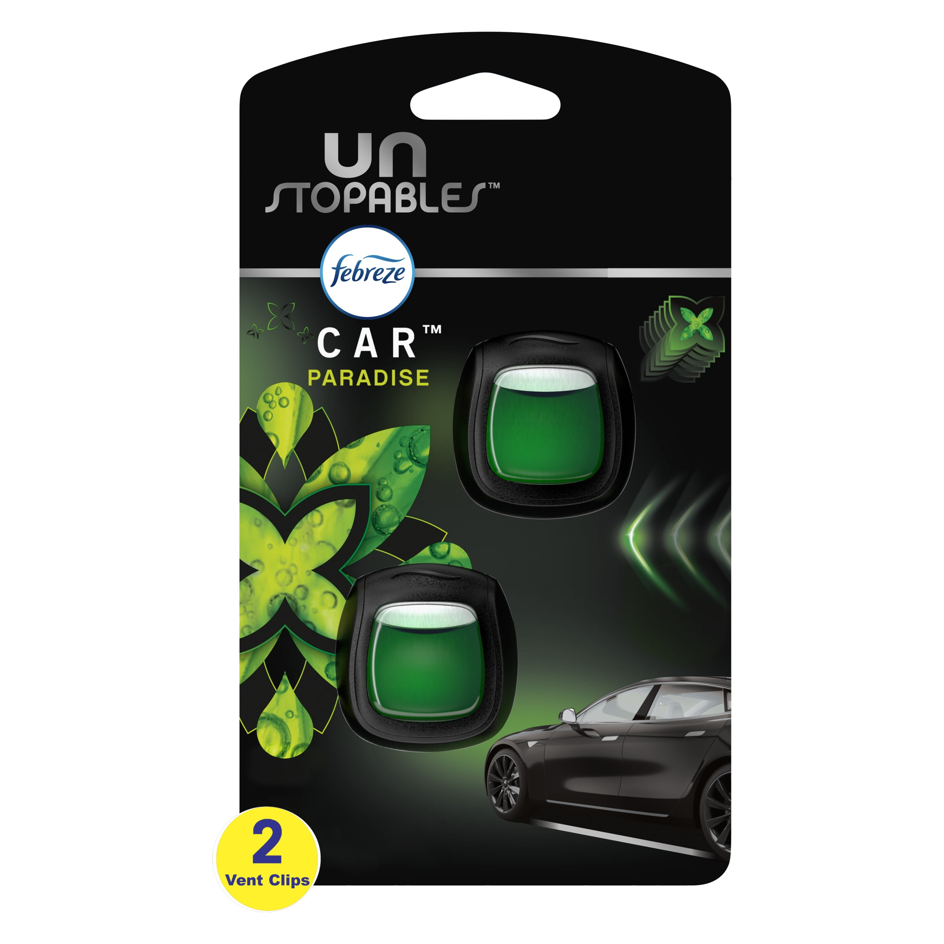 Febreze Unstopables Car Odor-Fighting Car Freshener Vent Clip Paradise Scent, 2 Clips, 0.07 fl ...