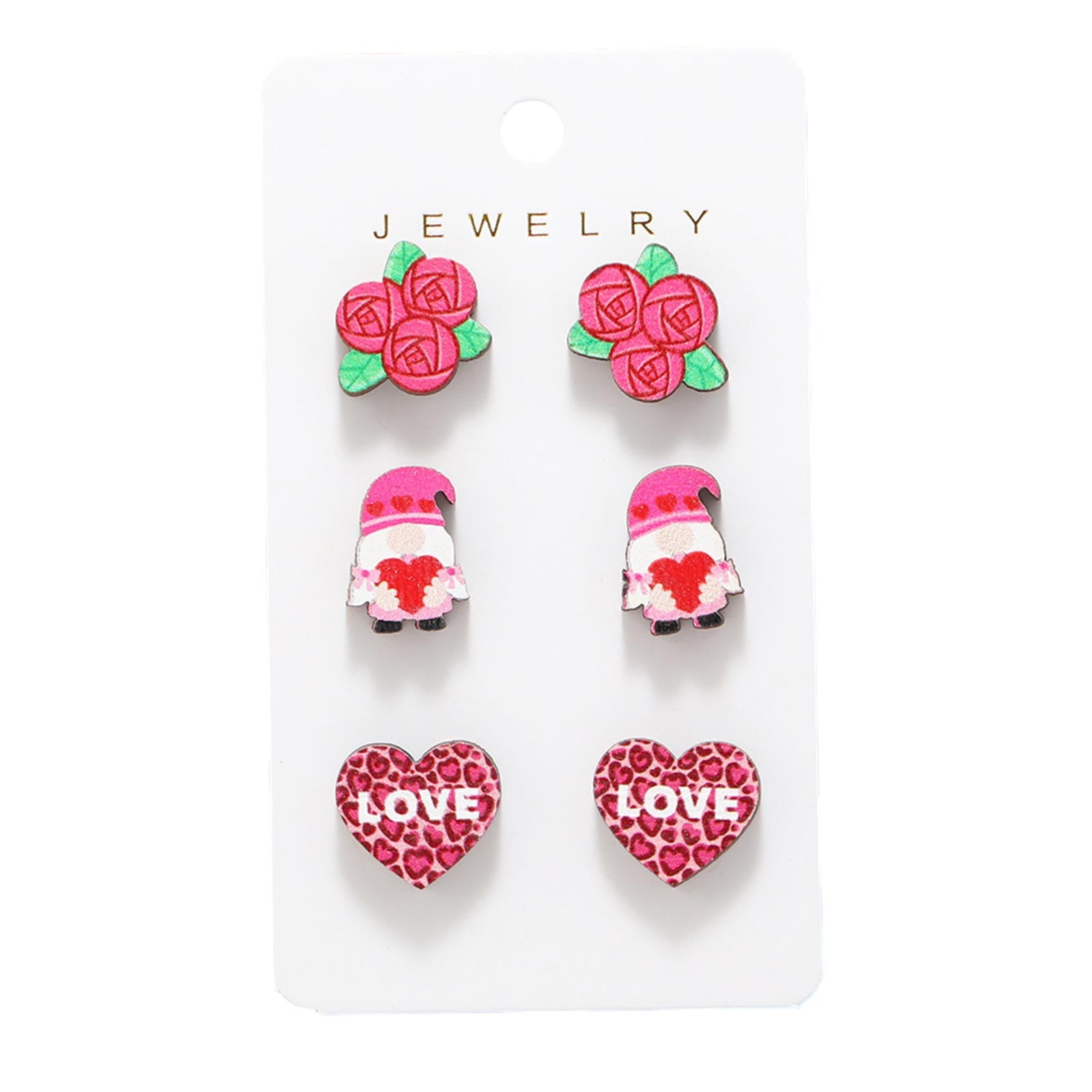 February 14 Festive Wooden Studs Earrings 6-Piece Set Personalized ...