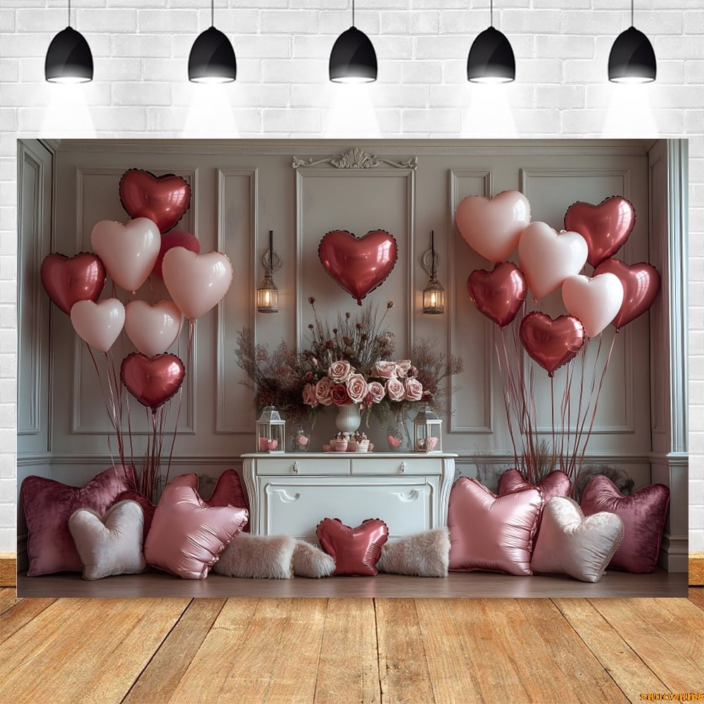February 14th Valtine's Day Backdrop Pink Love Heart Balloon Flower ...