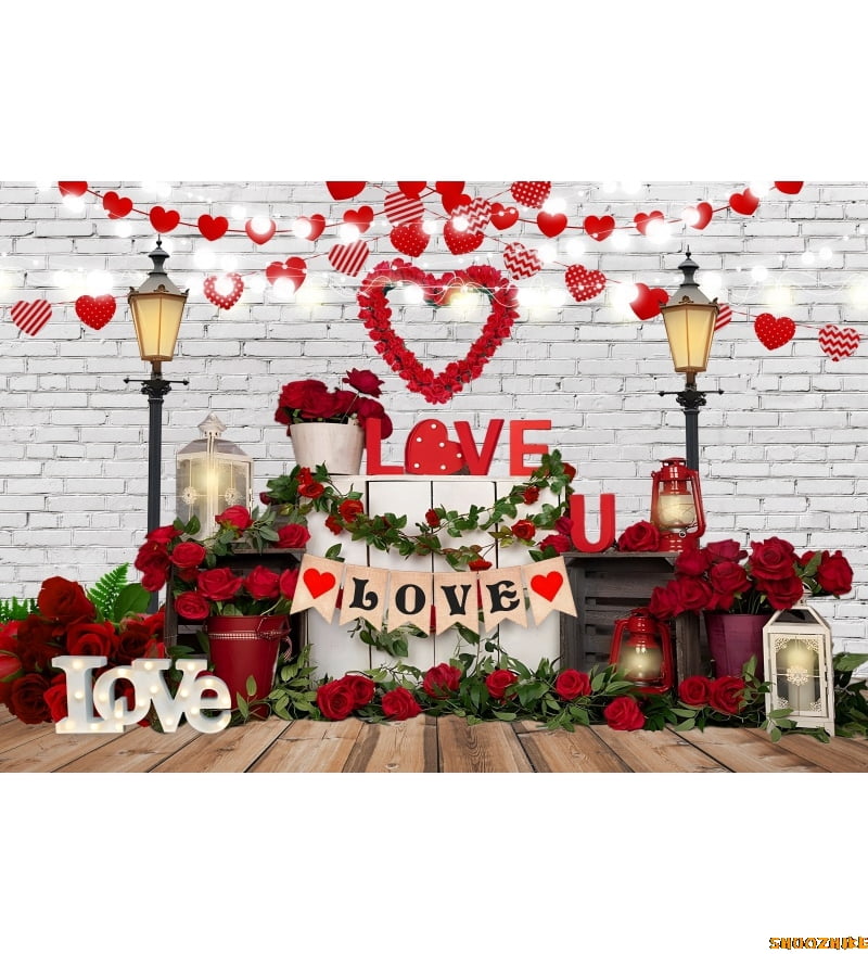 February 14th Valtine's Day Photography Backdrop Red Rose Flower Love ...