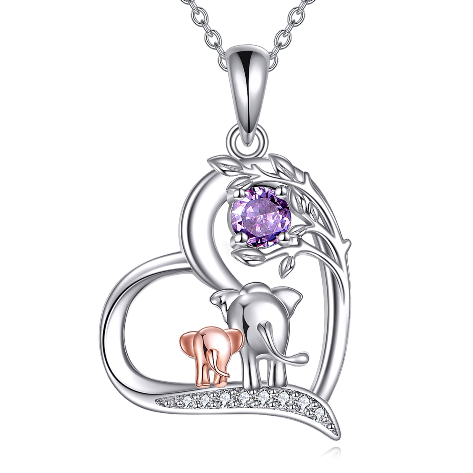 February Birthday Necklace 925 Sterling Silver Good Luck Elephant ...