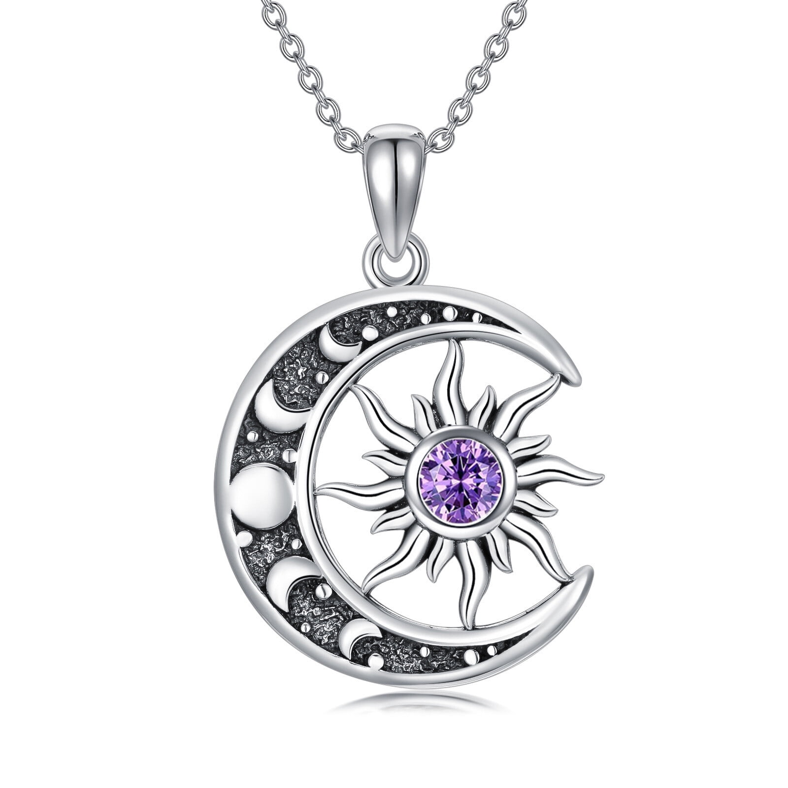 February Birthstone Necklace 925 Sterling Silver Birthstone Pendant Sun ...