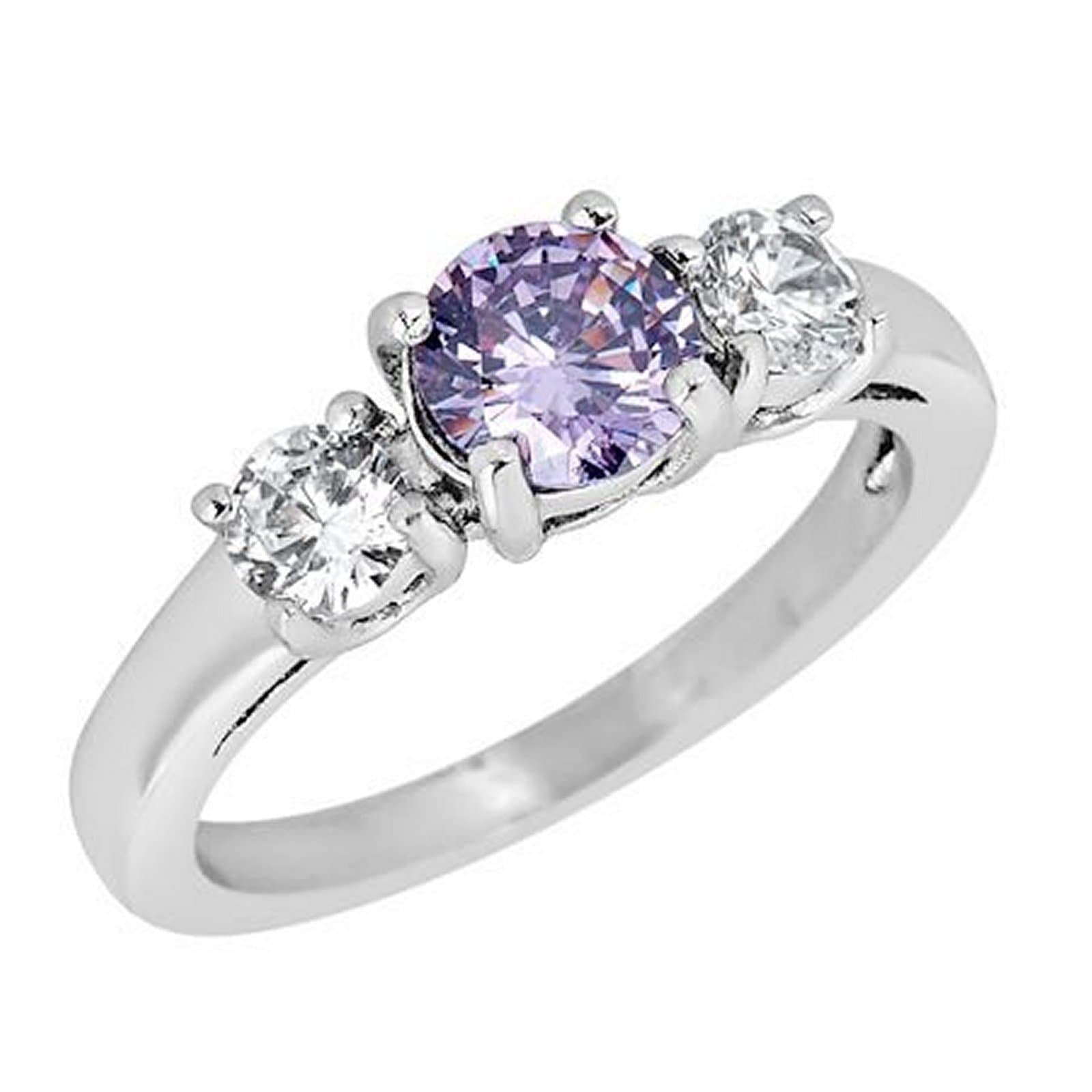 February Birthstone Ring Womens Purple Cubic Zirconia 316L Stainless ...