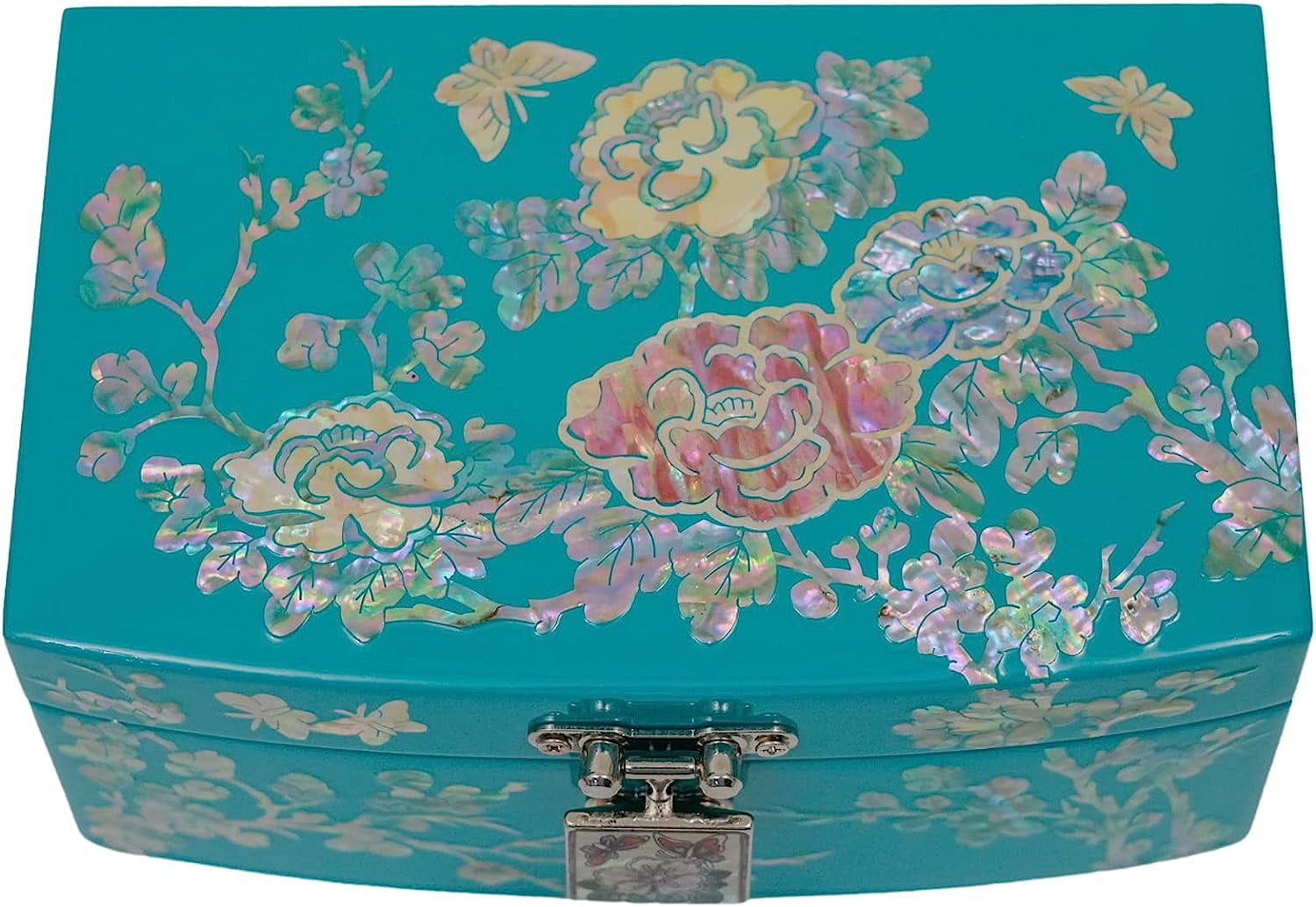 February Mountain Mother of Pearl Jewelry Box with Ring Tray - Blue ...