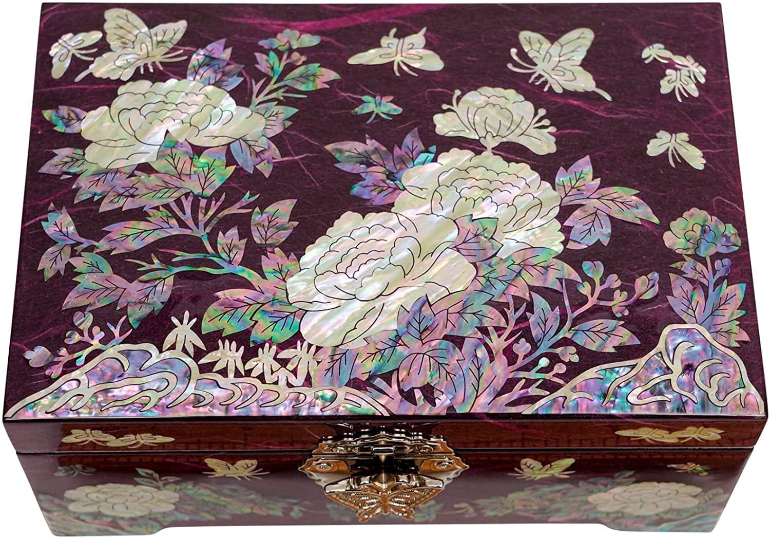 February Mountain Mother of Pearl Jewelry Organizer Box with Ring Tray ...