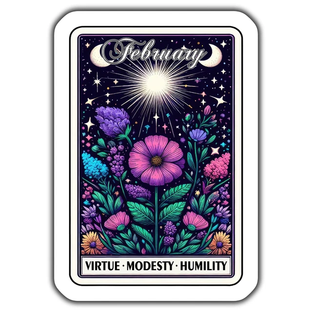 February Positive Traits Sticker, Virtue Modesty Humility Floral Art ...