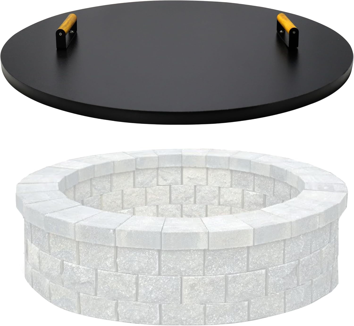 Febtech 30" Round Fire Pit Cover Heat Resistant Shield With Dual Wooden ...