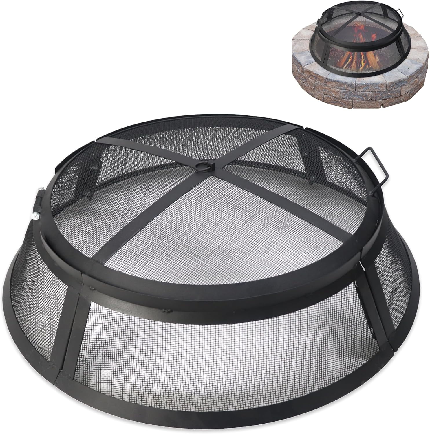 Febtech 40" Round Fire Pit Spark Screen – Heavy-Duty with Lifting Hook ...