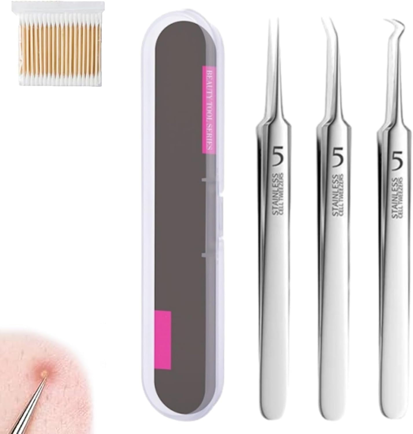 Fecong Tweezers, Fecong Stainless Steel Blackhead Removal Kit (3 ...