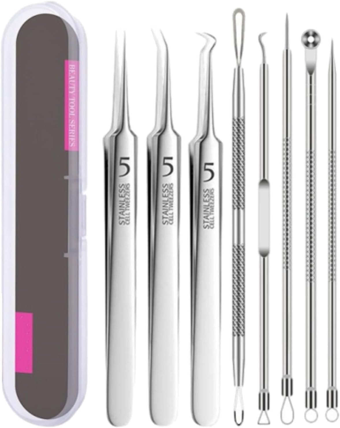 Fecong Tweezers, Fecong Stainless Steel Blackhead Removal Kit 3 ...