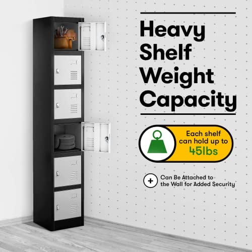 Fedmax Locker Storage Cabinet - 6 Metal Wall Lockers for School, Gym ...