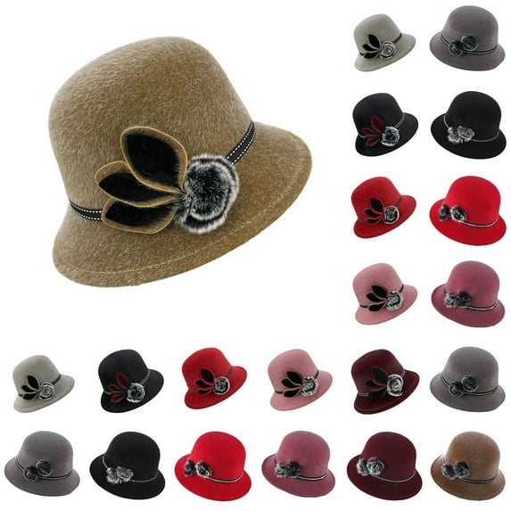 Fedoras Cap Jazz Women Pompom Dome Hat Bowler Vintage Elegant Ladies ...