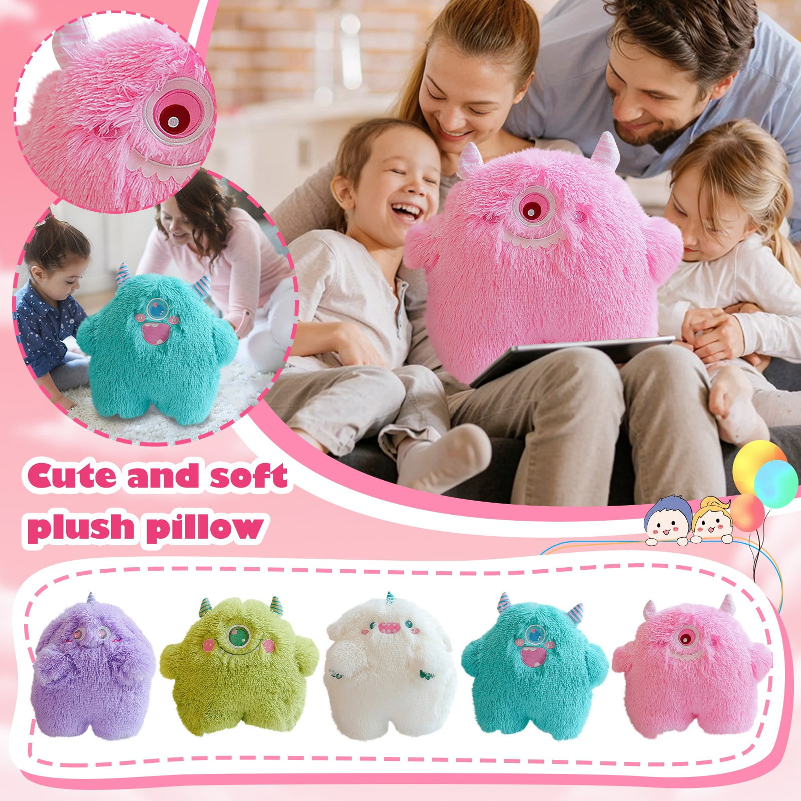 Fedpow 17.7 inch Cute Large Monster Stuffed Animal Kawaii Plush Pillow ...
