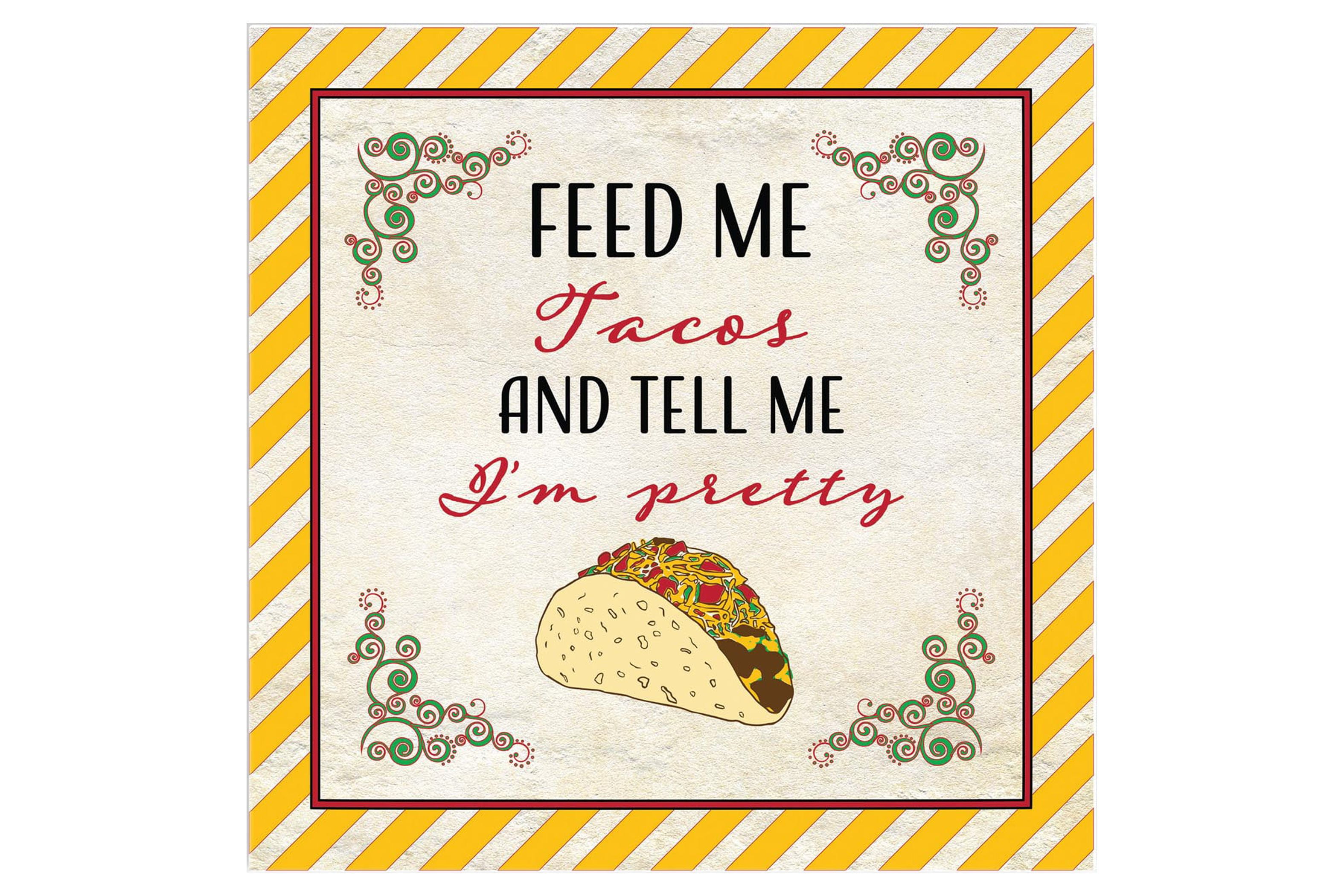 Feed Me Tacos Pretty Yellow Stripe Taco 12 x 12 Wood Wall Sign Plaque ...