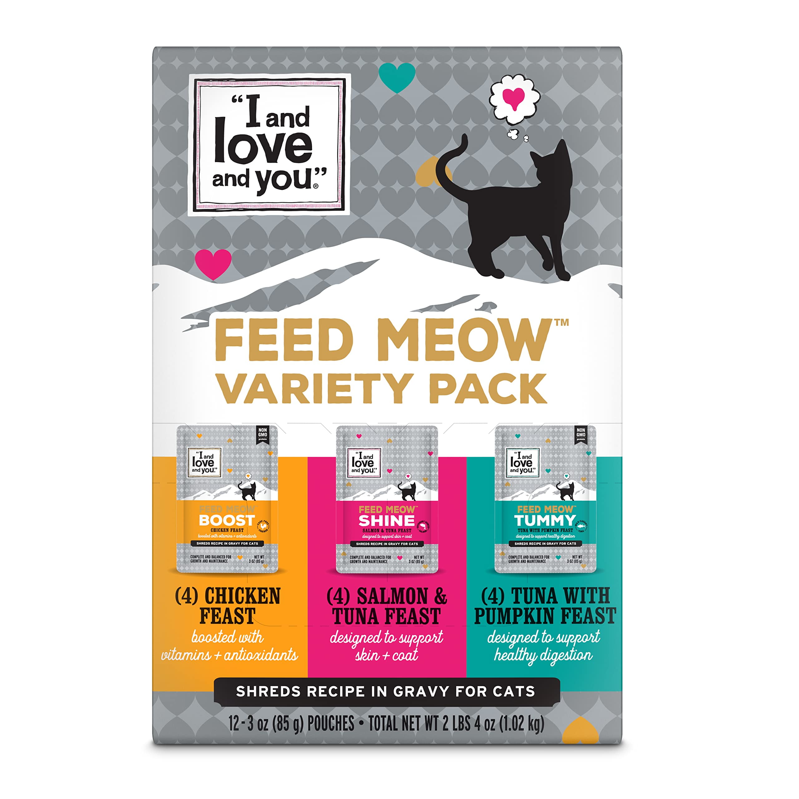 Feed Meow Variety Pack - Salmon, Chicken, Tuna - Grain Free, Shredded ...