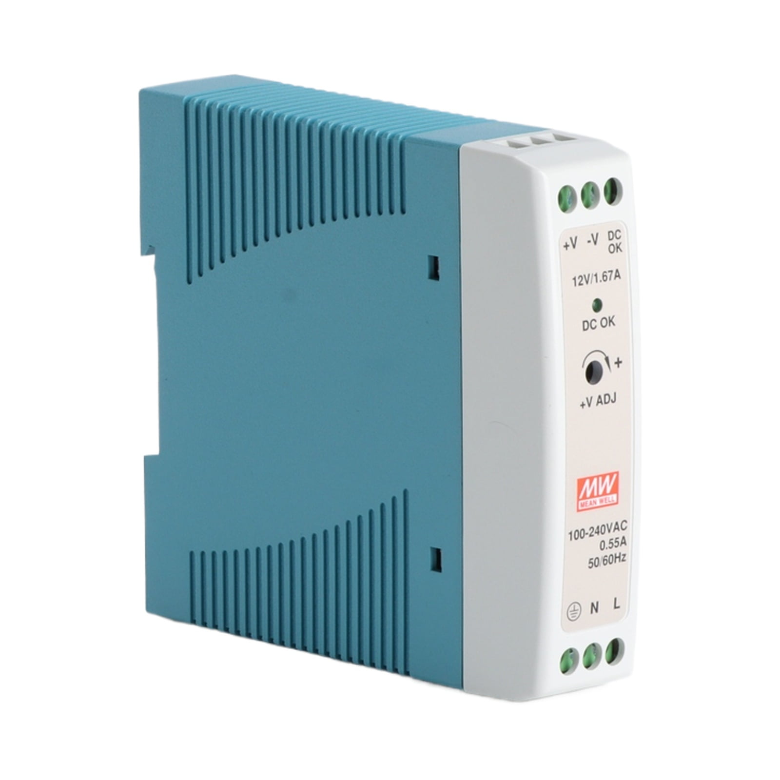 Feedannce 12V 1.67A 20W Switching Power Supply, DIN Rail, MEAN WELL MDR ...
