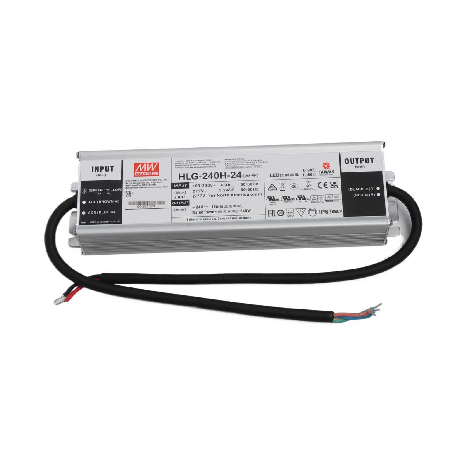 Feedannce 240W 24V 10A Constant Current LED Driver IP67 for Outdoor Lighting, MEAN WELL HLG-240H ...