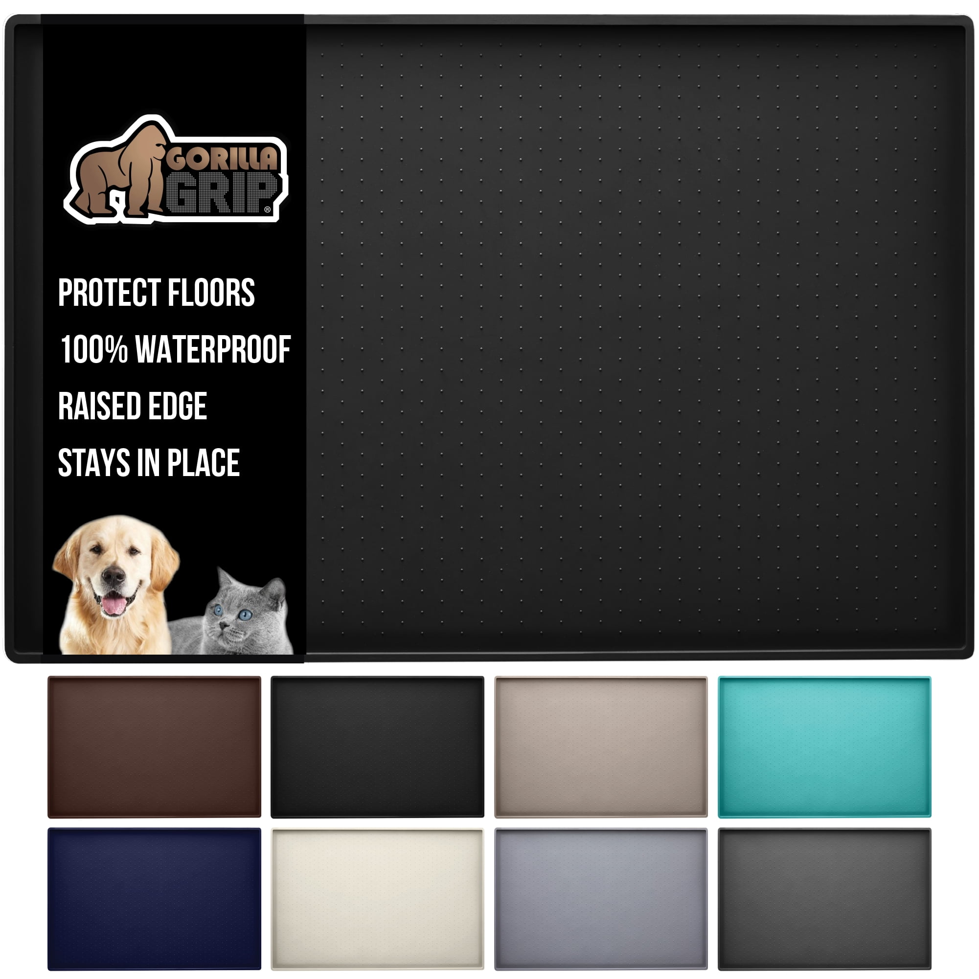 Feeding Mat, 18x12 Black, 100% Waterproof Silicone Tray for Dogs and ...