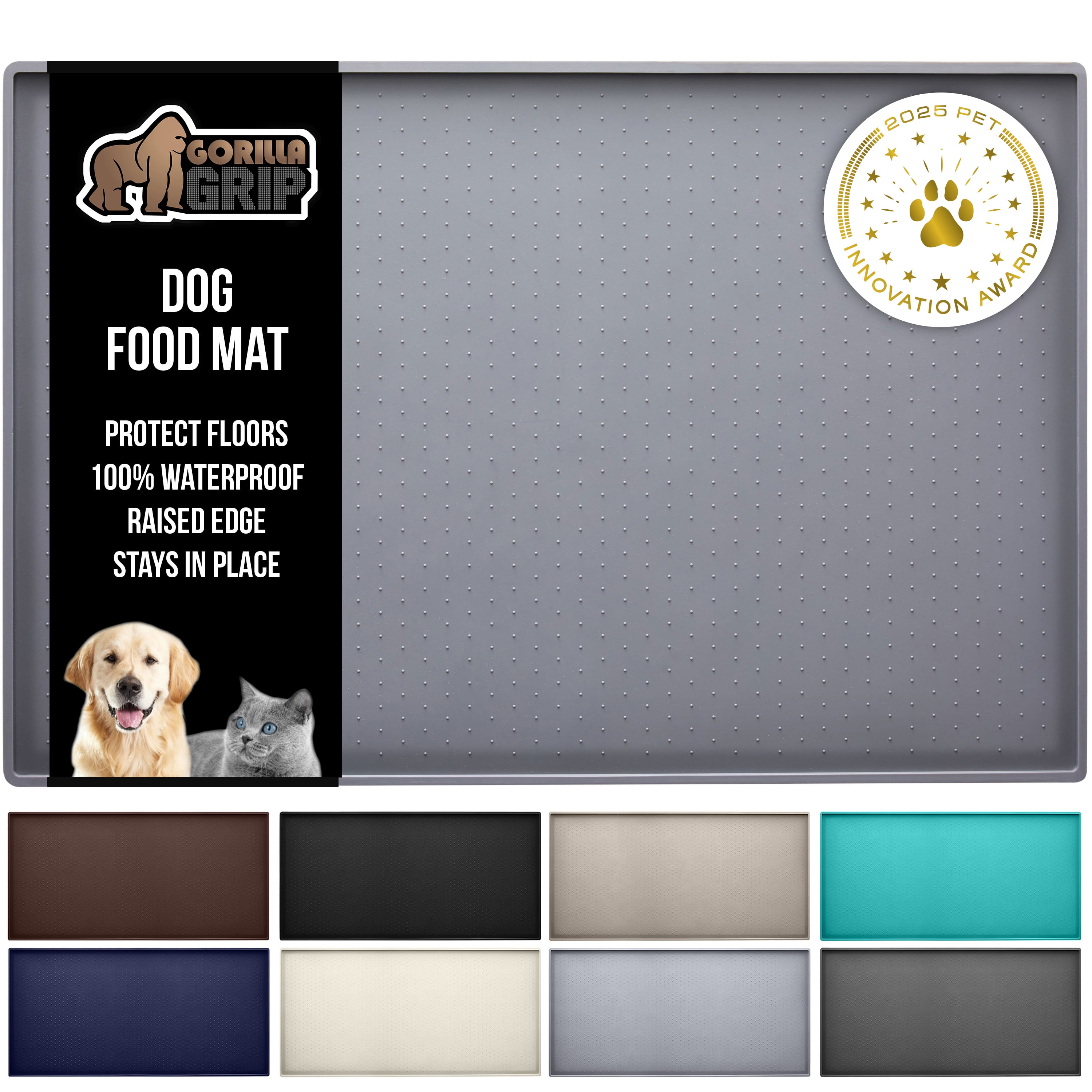 Feeding Mat, 22x14 Gray, 100% Waterproof Silicone Tray for Dogs and ...