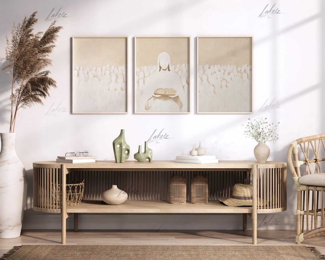 Feeding Scene Beige Sketch Wall Art Set 3 Unframed Paper Print 8x12 ...