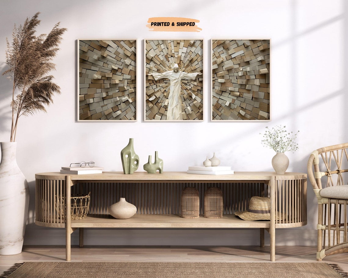 Feeding Scene Wood Texture Vintage Wall Art Set 3 Unframed Paper Print ...