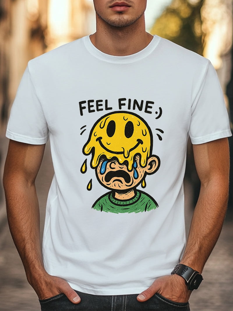 Feel Fine Melting Smile Graphic T-Shirt Sad Happy Face Unisex ...