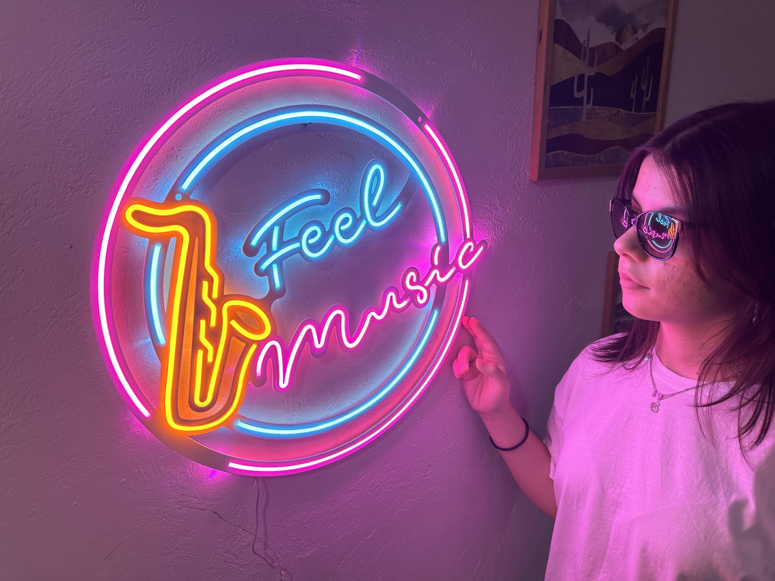 Feel Music Neon Metal Sign – Stunning LED Neon Wall Art with Metal ...