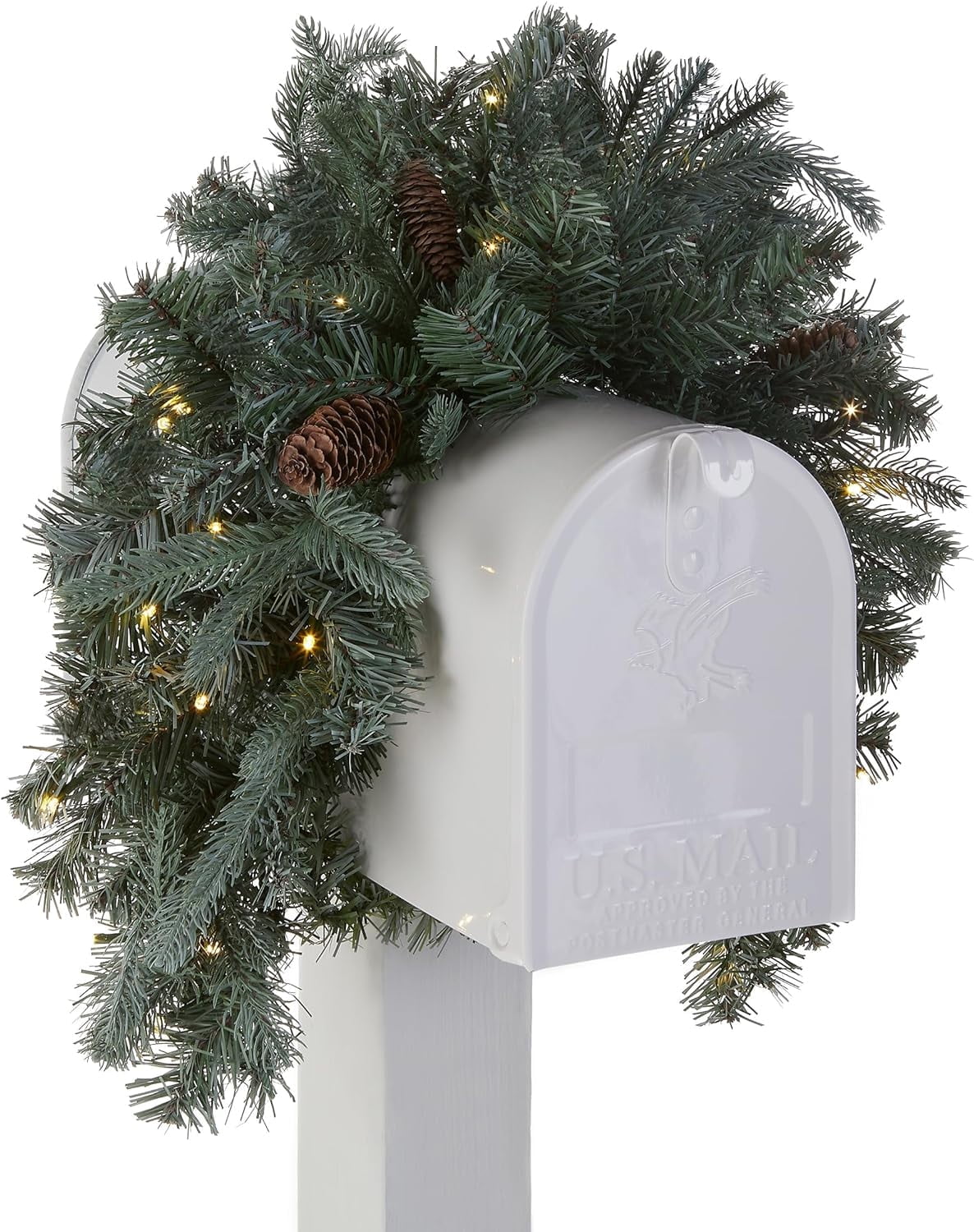 'Feel Real' Pre-lit Artificial Christmas Mail Box Swag | White LED ...